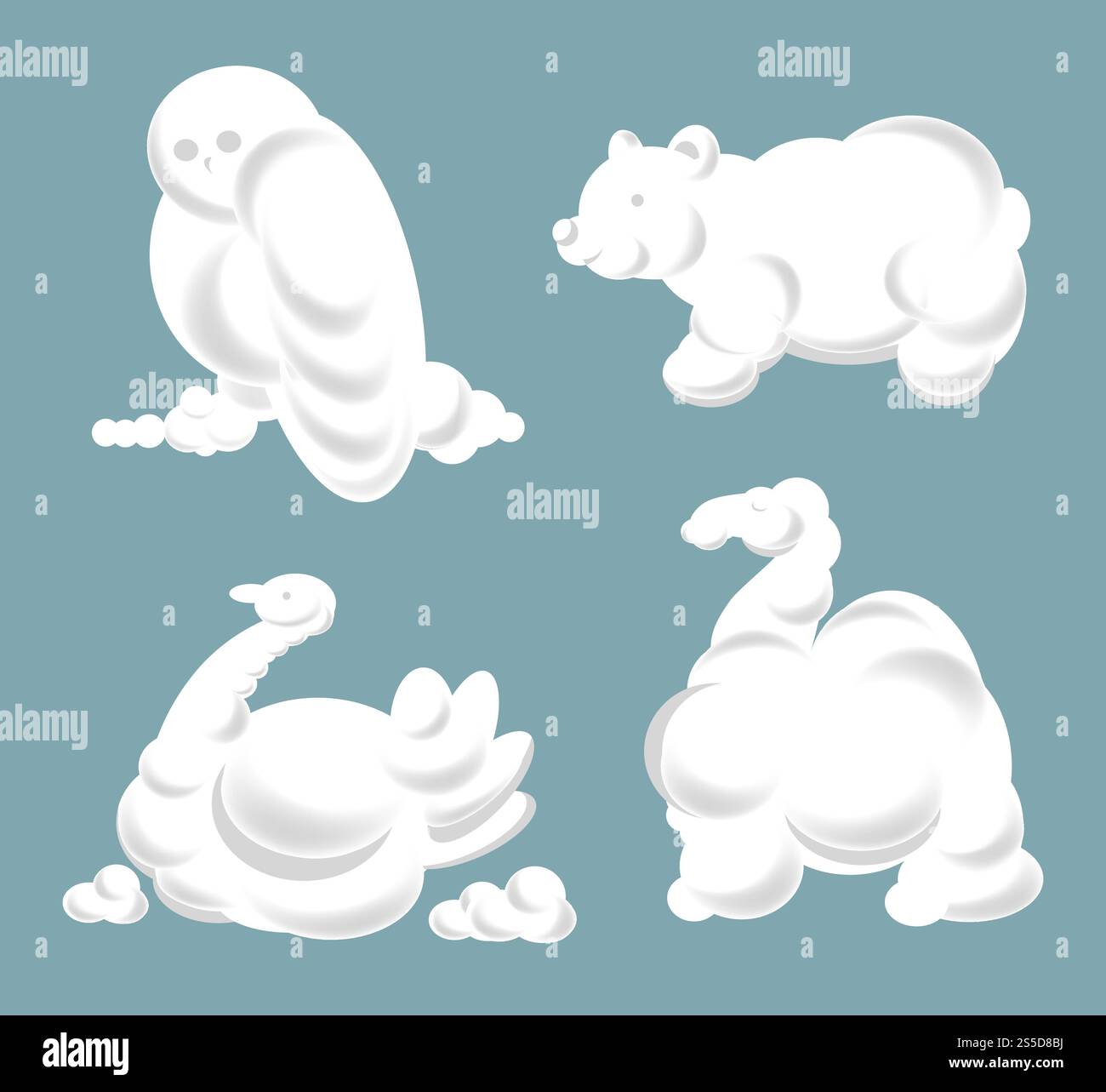 Cloud silhouettes of animals and birds. Vector cartoon set of cloud owl ...