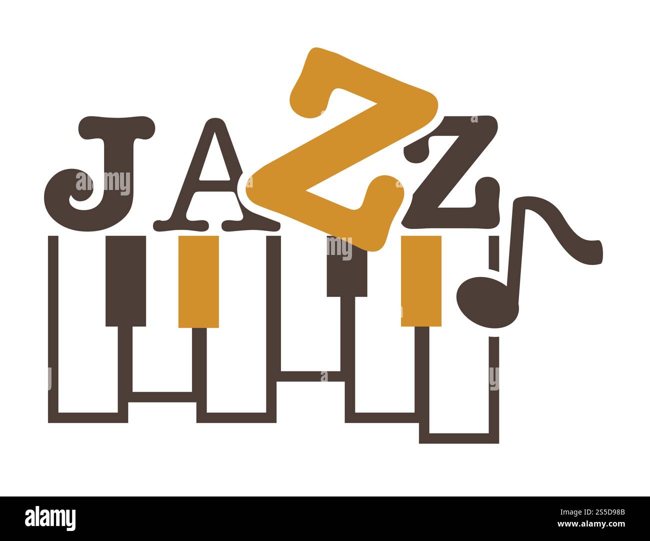 Jazz music promotional emblem with piano keys and sign in unusual font ...