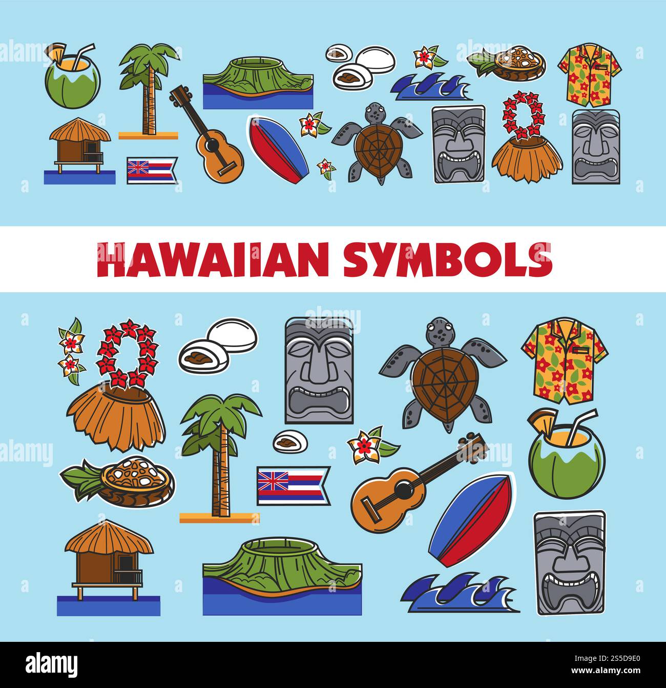 Hawaii travel famous symbols and tourist attraction landmarks or ...