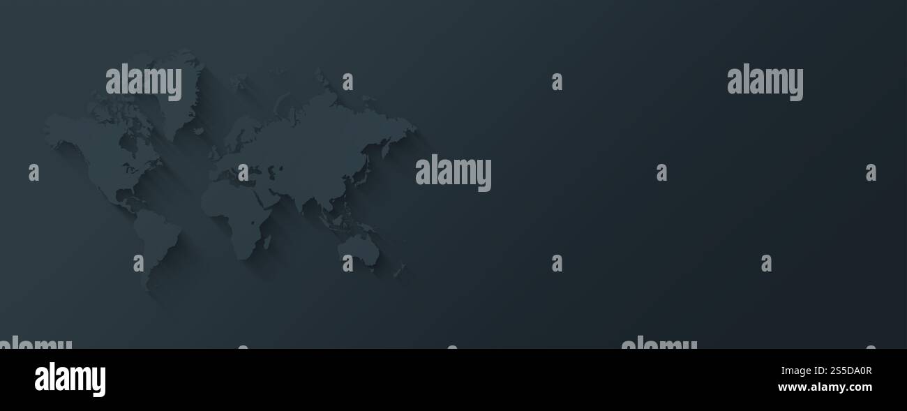 World map illustration isolated on a black background. Horizontal ...