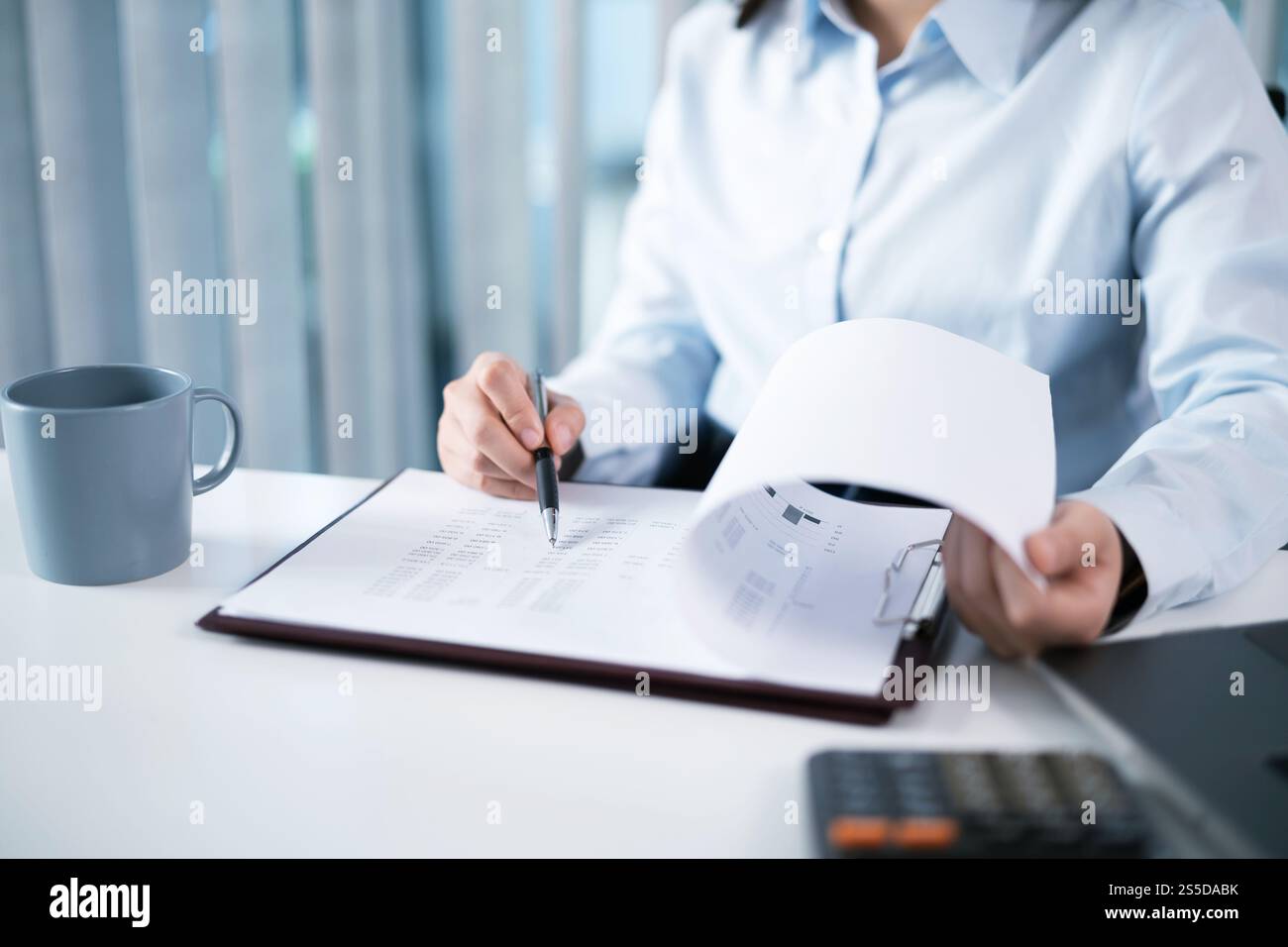 Portrait of Asian Business woman working from office taking reading and ...