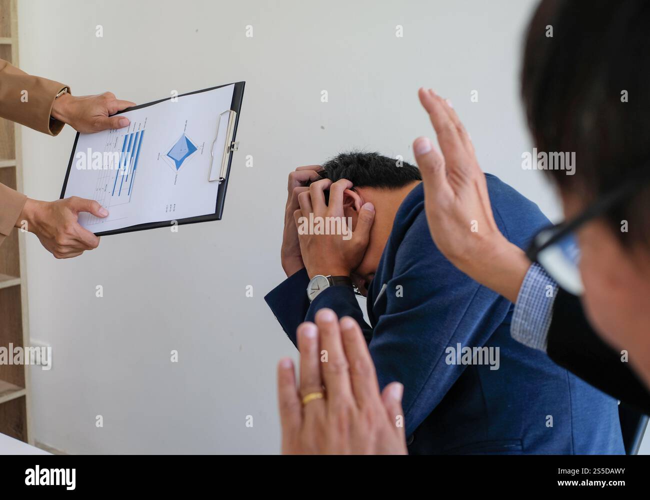 Angry boss Bullying with an out of control boss shouting to a stressed ...