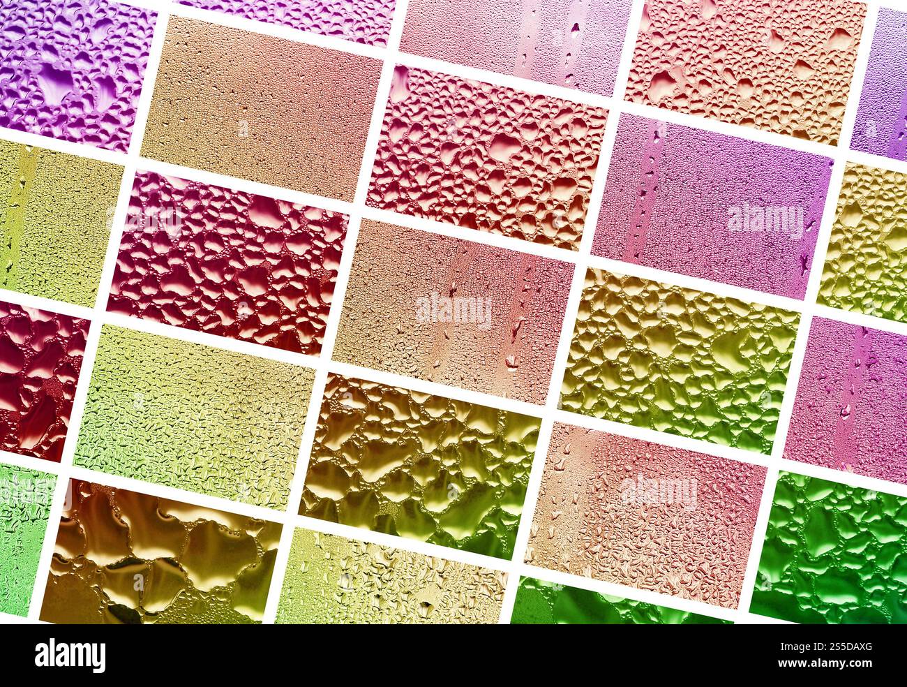 A collage of many different fragments of glass, decorated with rain ...