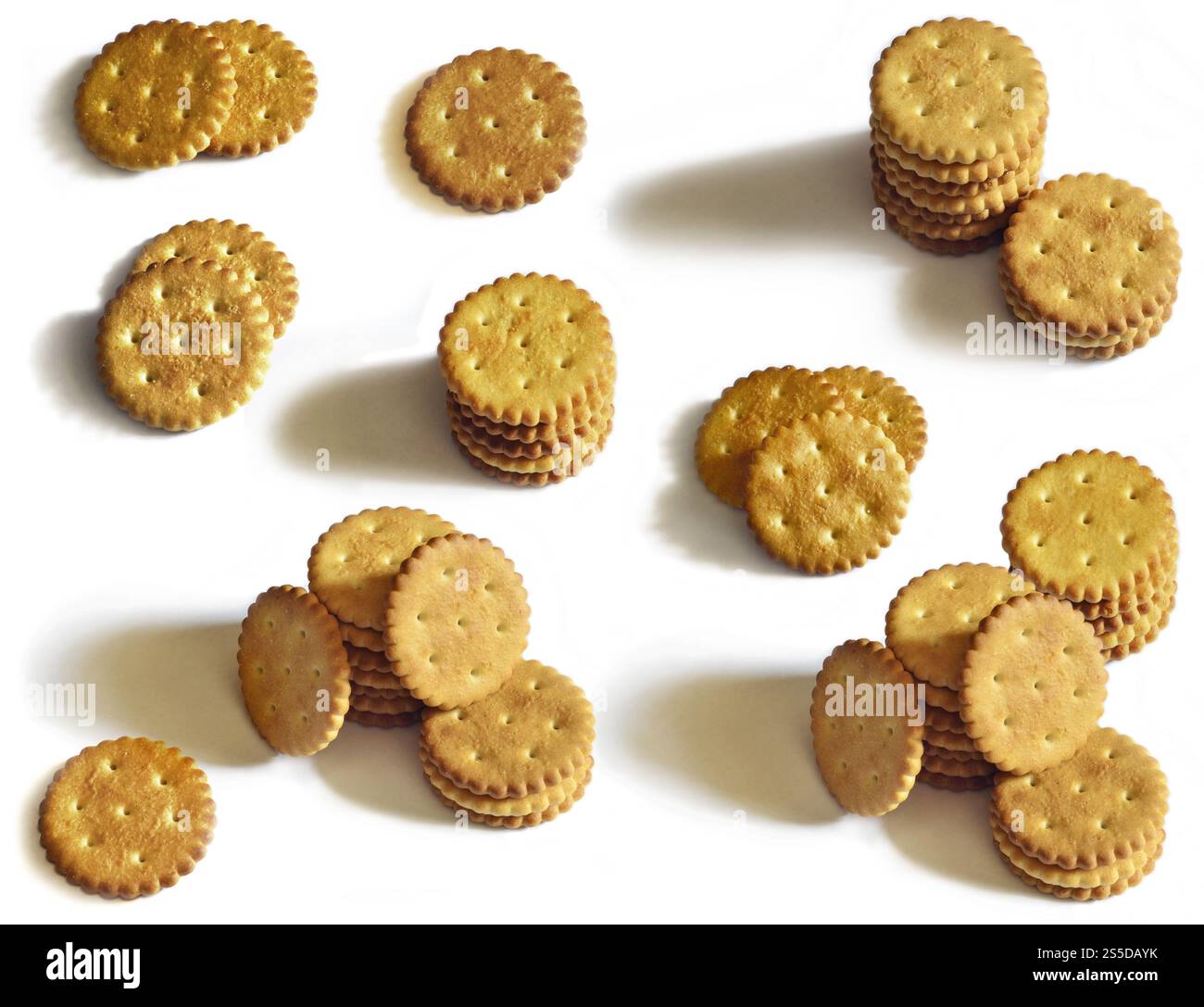Classic round golden yellow salted cracker isolated on over white ...