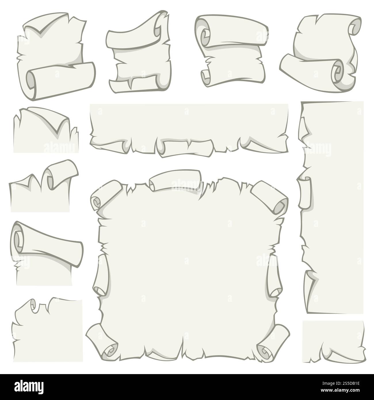 Paper scrolls of old parchment papyrus sheets with curved edges vector ...