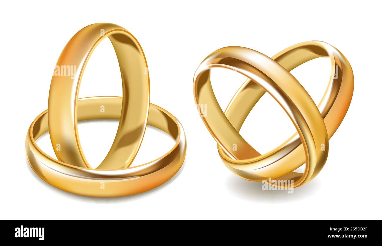 Gold wedding rings vector 3D realistic icons. Isolated set of gold ...