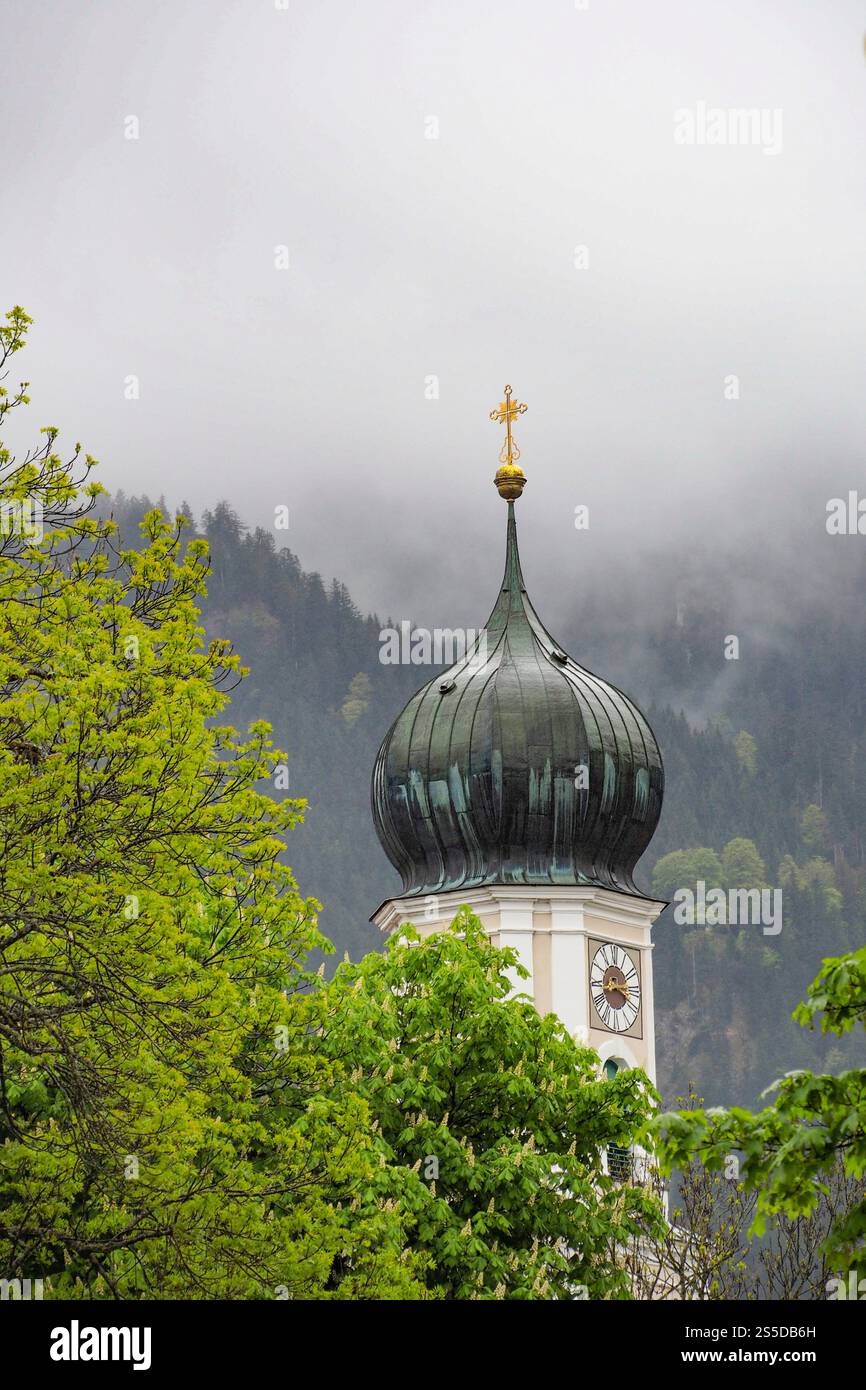 Oberamergau ,Germany.Typical onion tower of a church in Bavaria Stock ...