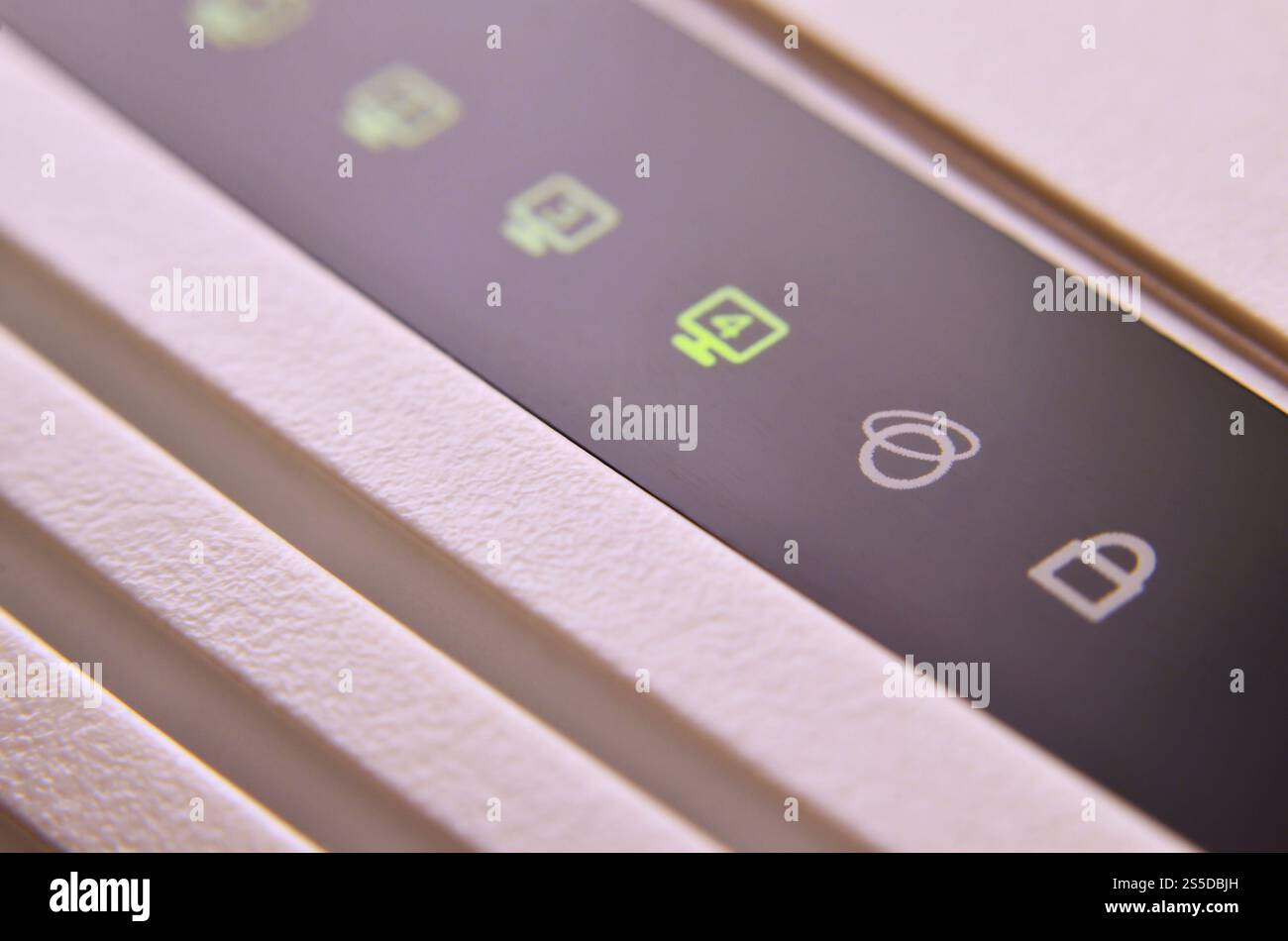 Detailed photo light bulbs from the Internet modem. Abstract technology ...