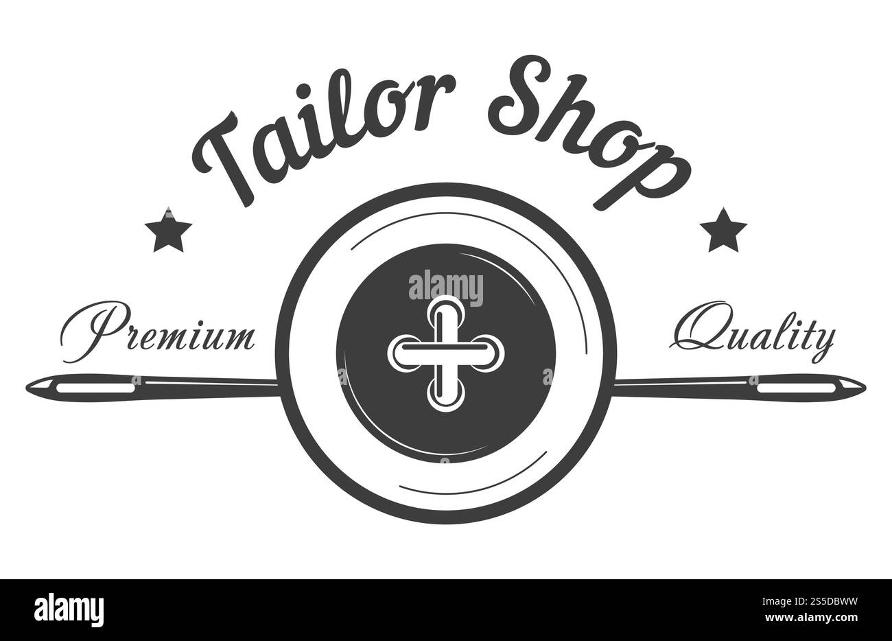 Tailor shop logo template of button and needle. Dressmaker atelier and ...