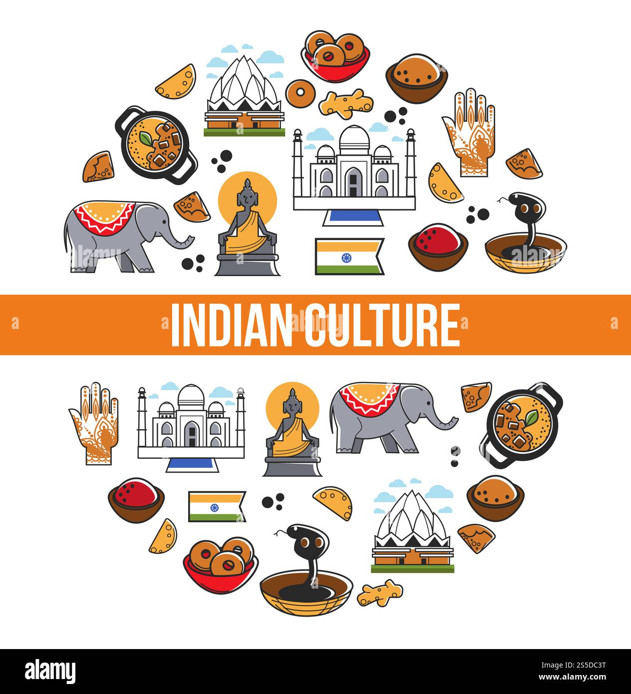 Indian culture promo poster with national symbols set religious ...