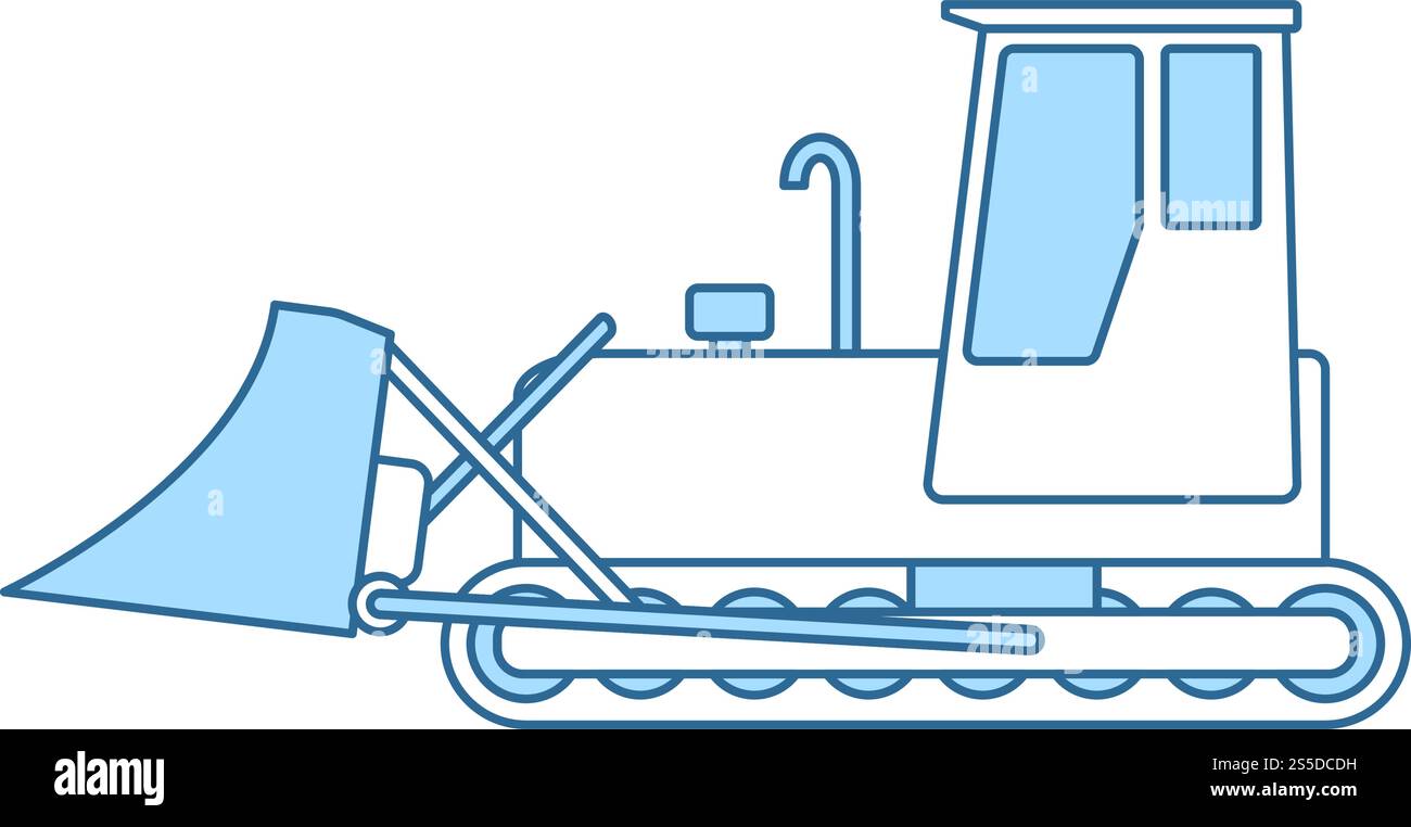 Icon Of Construction Bulldozer. Thin Line With Blue Fill Design. Vector ...