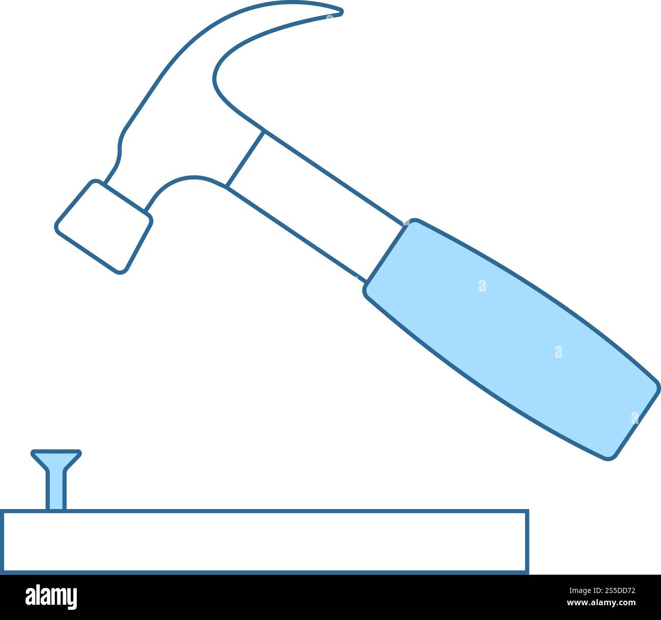 Icon Of Hammer Beat To Nail. Thin Line With Blue Fill Design. Vector ...