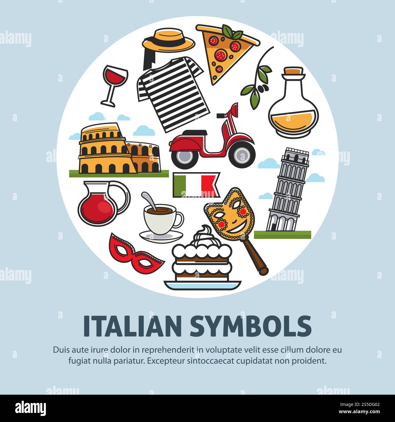 Italy travel symbols and tourism destination landmarks poster. Vector ...