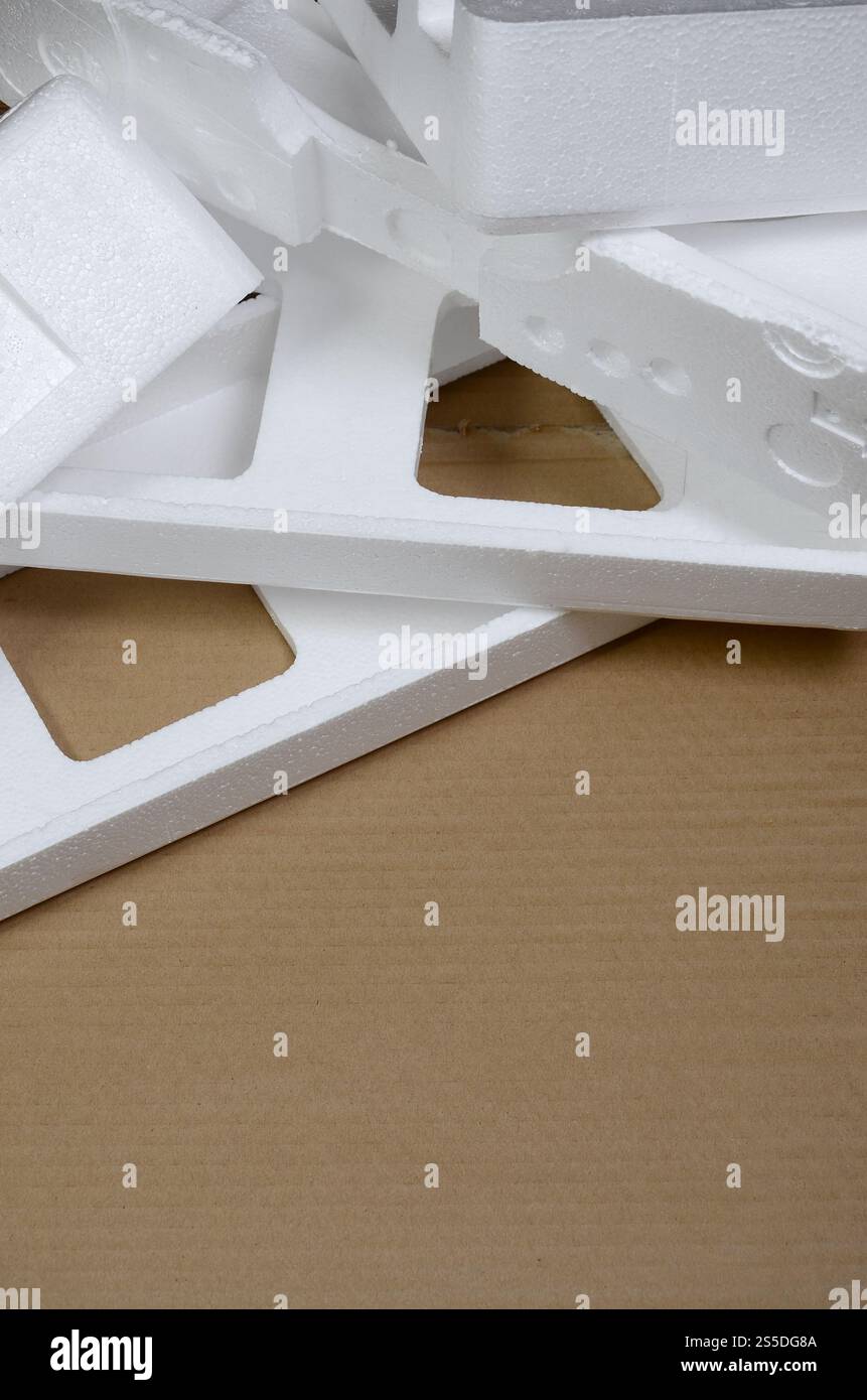 Background image with beige cardboard paper and styrofoam boxes ...