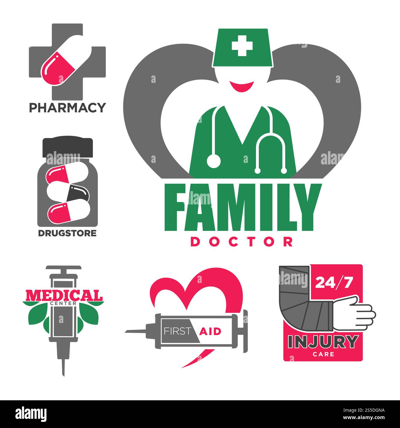 Pharmacy and medical assistance logo templates vector icons hi-res ...