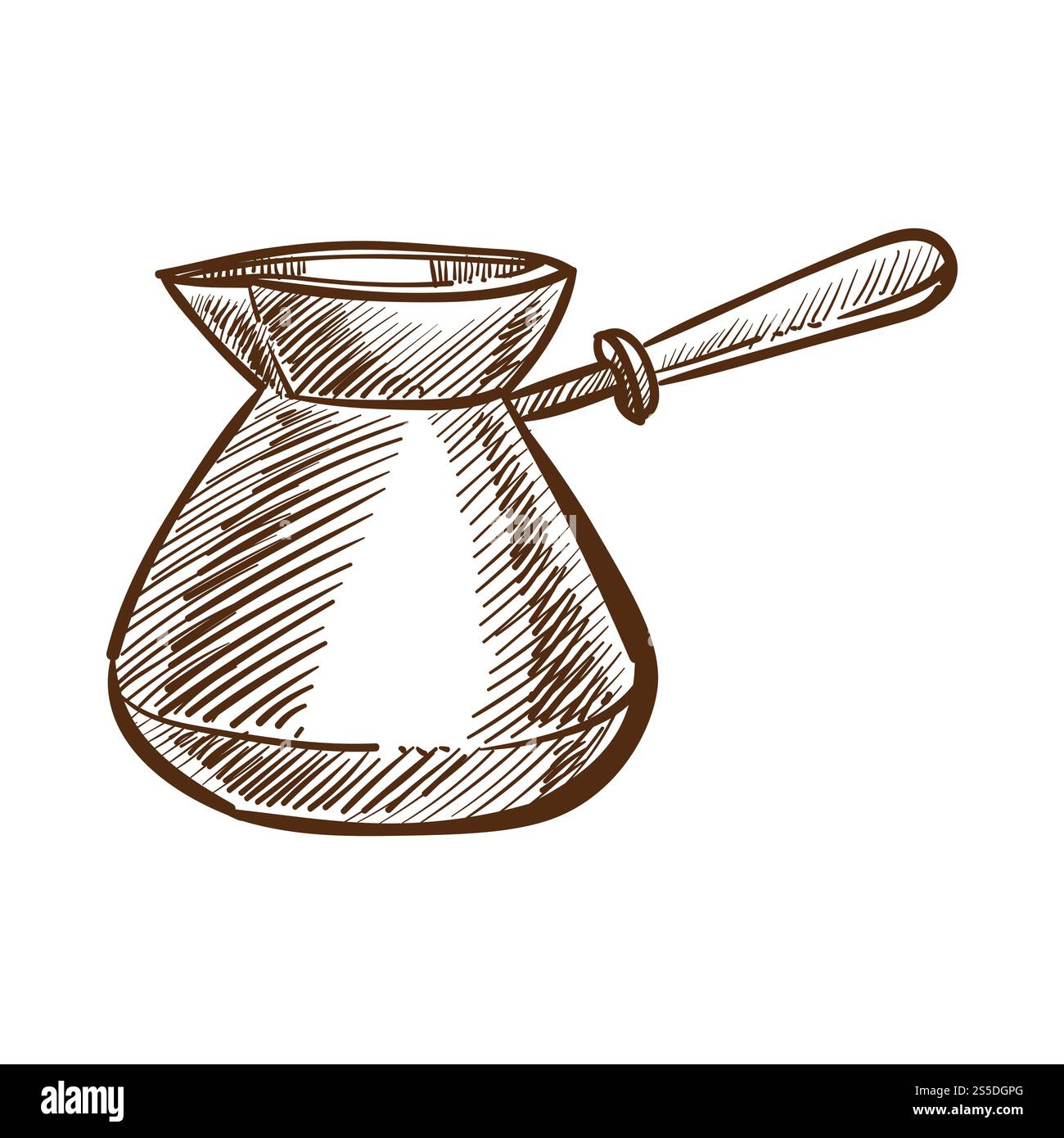 Traditional Turkish coffee preparation process monochrome sketch ...
