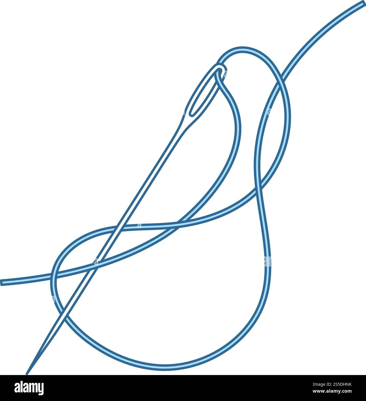 Sewing Needle With Thread Icon. Thin Line With Blue Fill Design. Vector ...