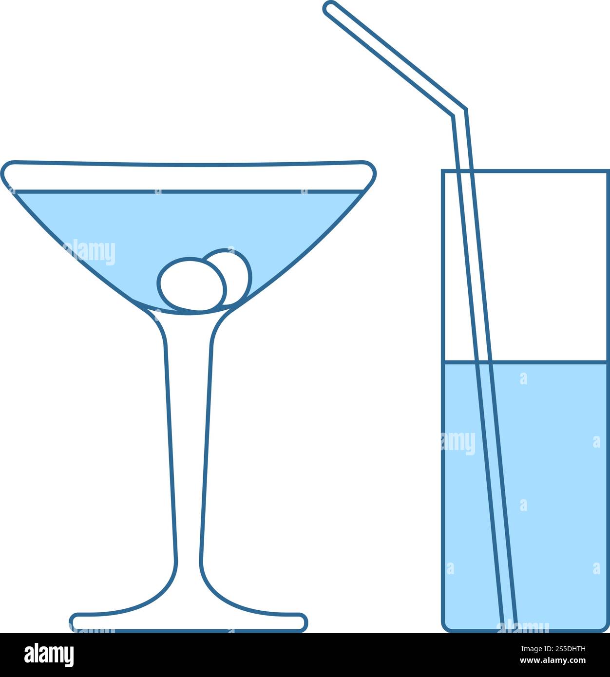 Coctail Glasses Icon. Thin Line With Blue Fill Design. Vector ...