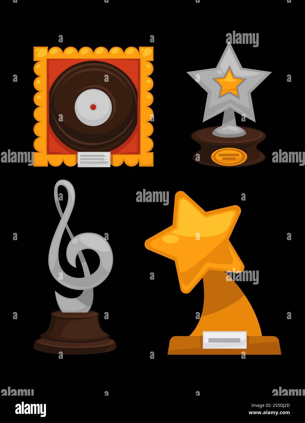 Golden awards logo of star and musical note clef. Vector template of ...