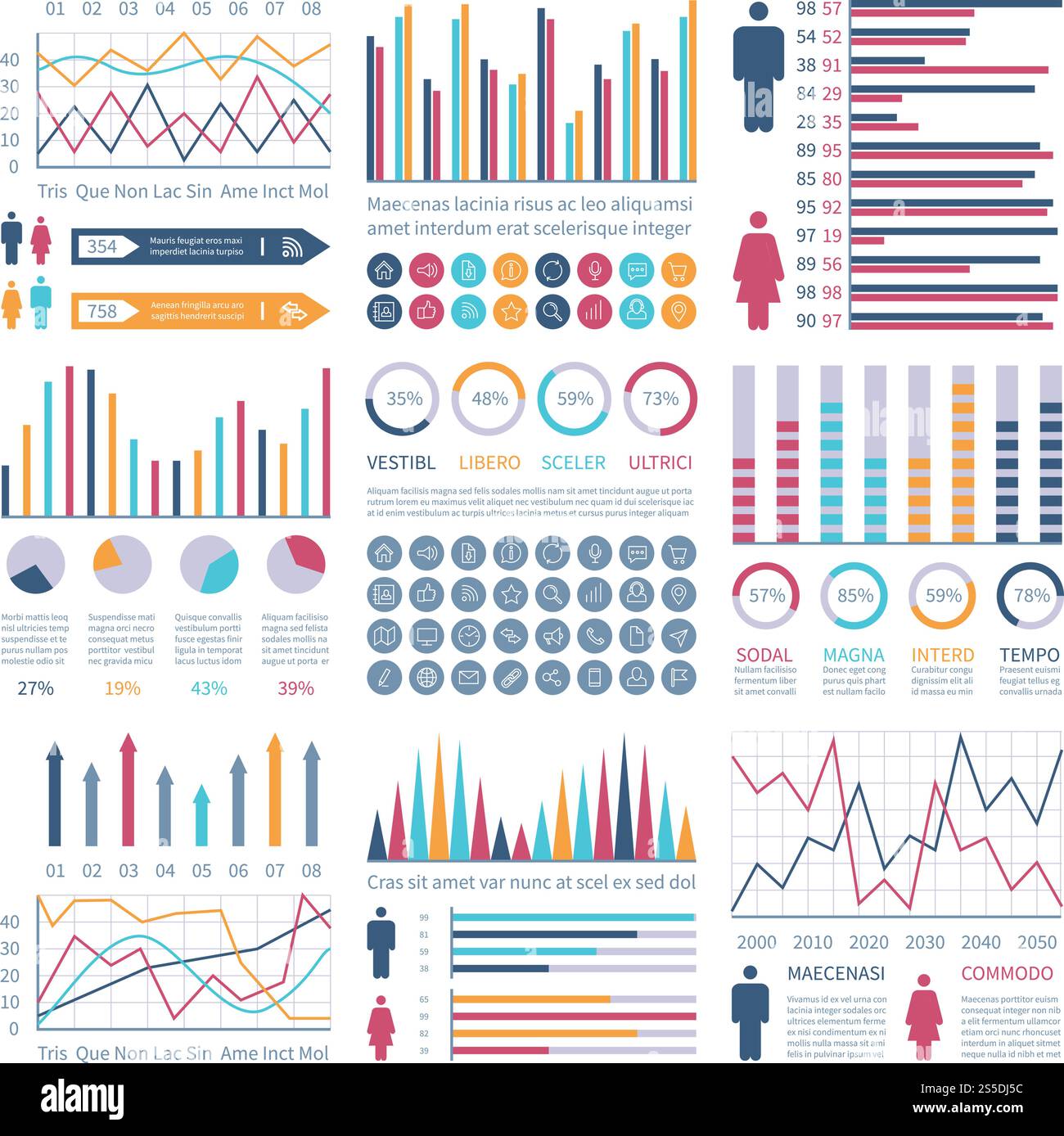 Infographic charts. Financial flow chart trends graph. Population ...