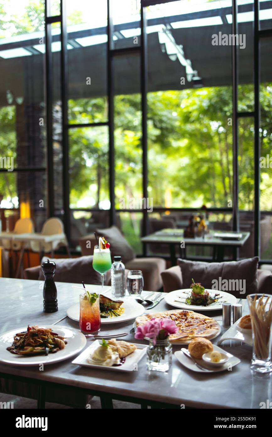 Luxury table settings for fine dining served and decorated table with ...
