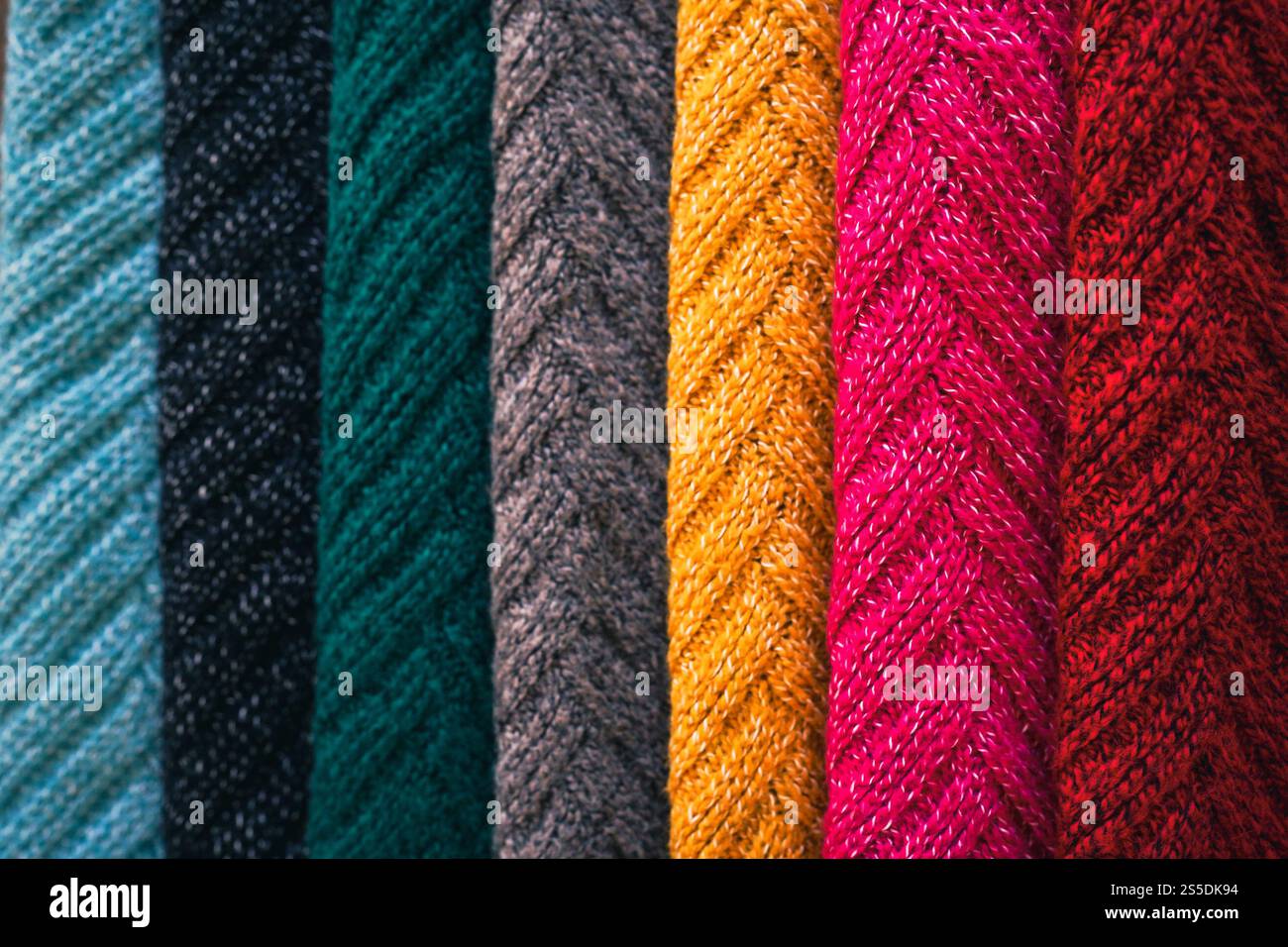 Multi colored Knitted woolen fabric texture background for winter Stock ...