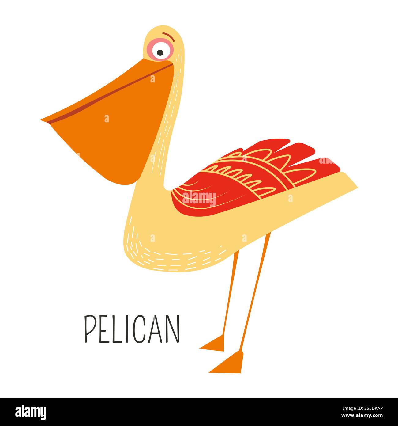 Pelican with huge beak childish cartoon character. Exotic bird with big ...