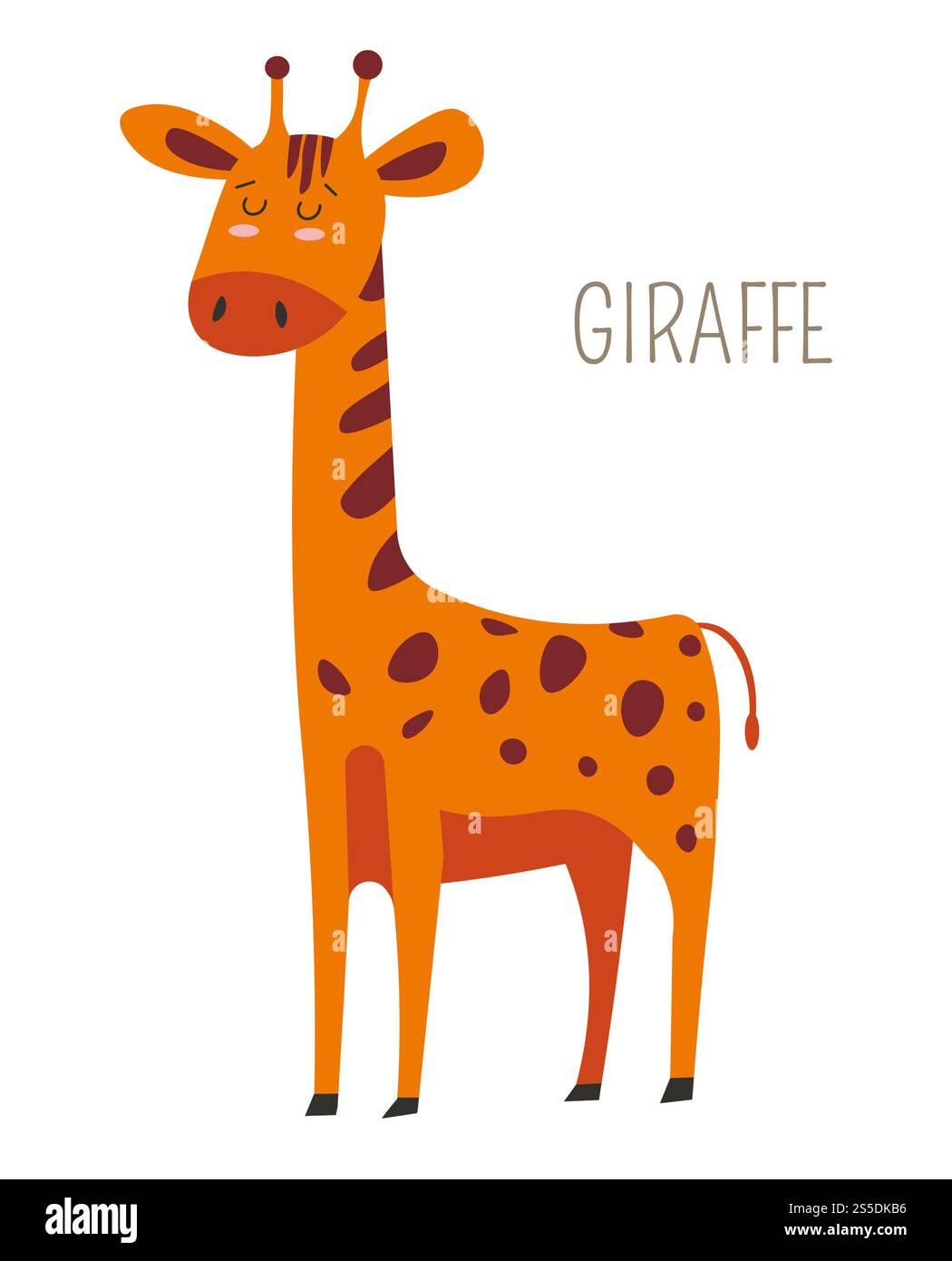Giraffe with sleepy eyes childish book character. African animal with ...