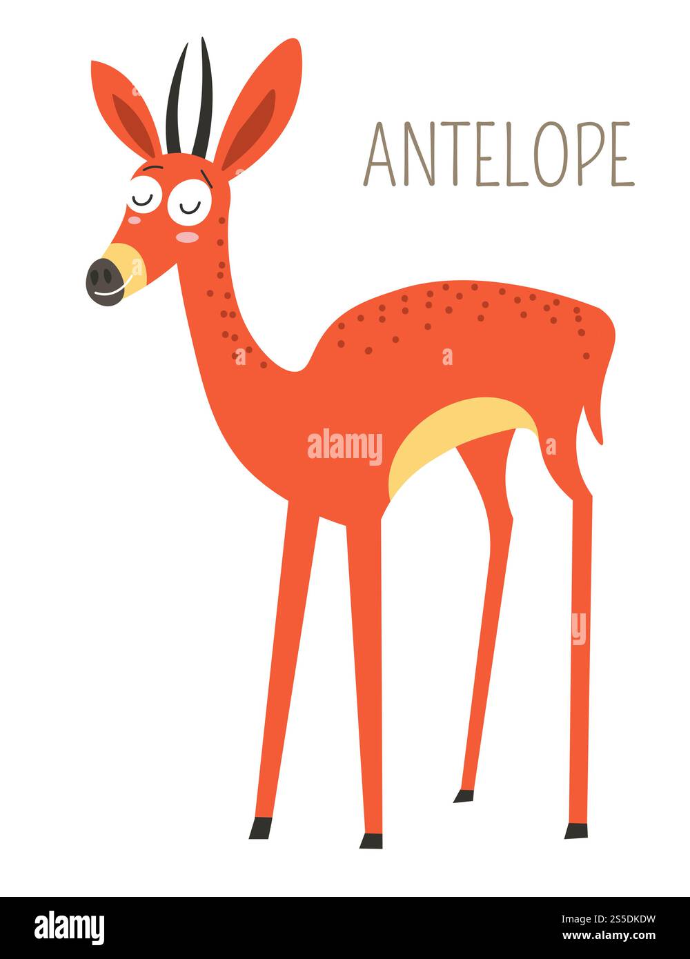 Thin antelope childish character with closed eyes. Wild forest animal ...