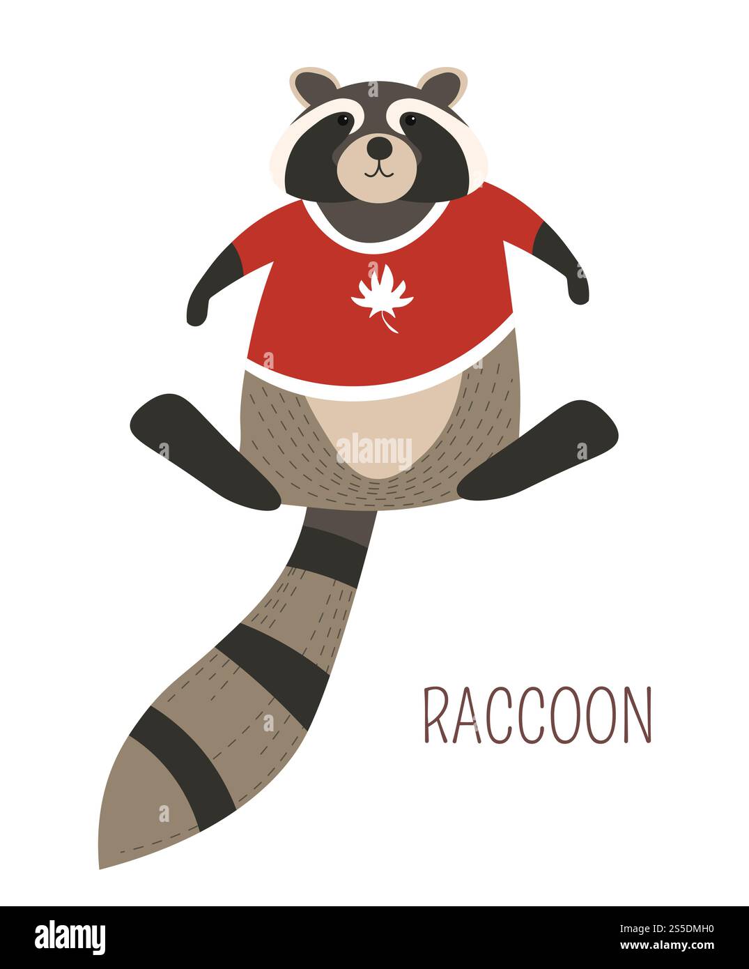 Raccoon in T-shirt childish cartoon book character. Wild forest animal ...