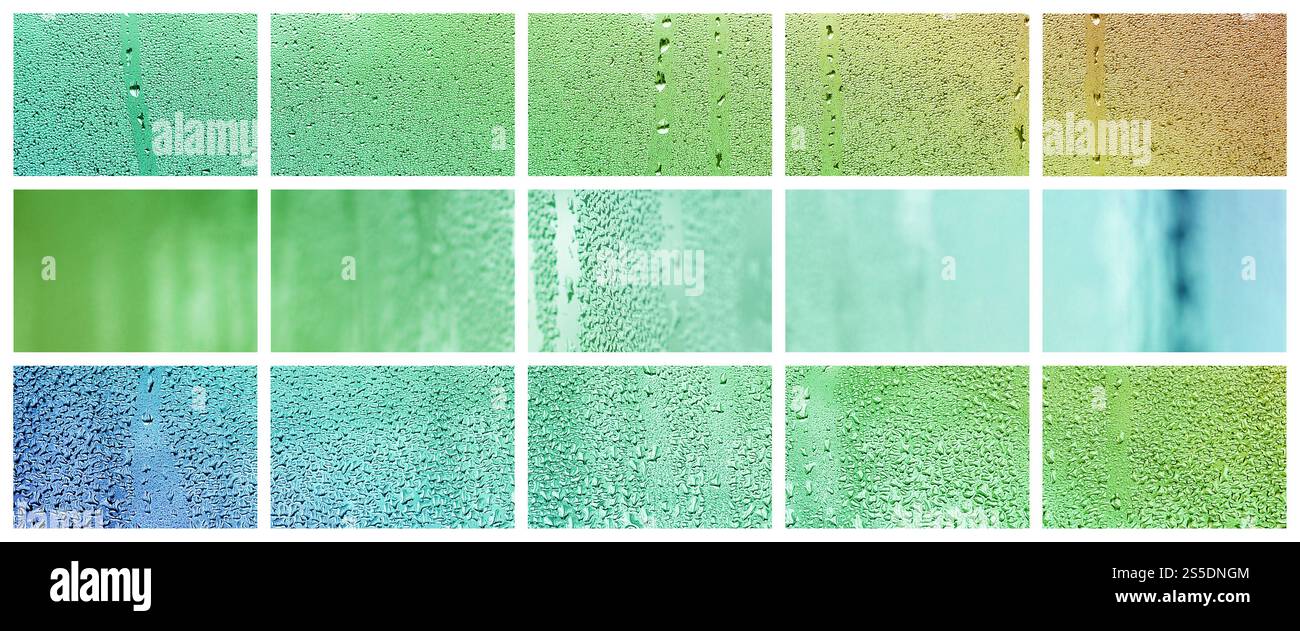A collage of many different fragments of glass, decorated with rain ...