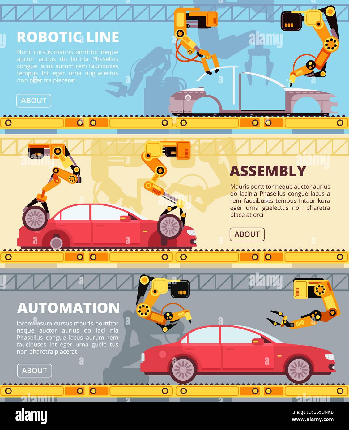 Car industry assembly line. Auto production factory with industrial ...