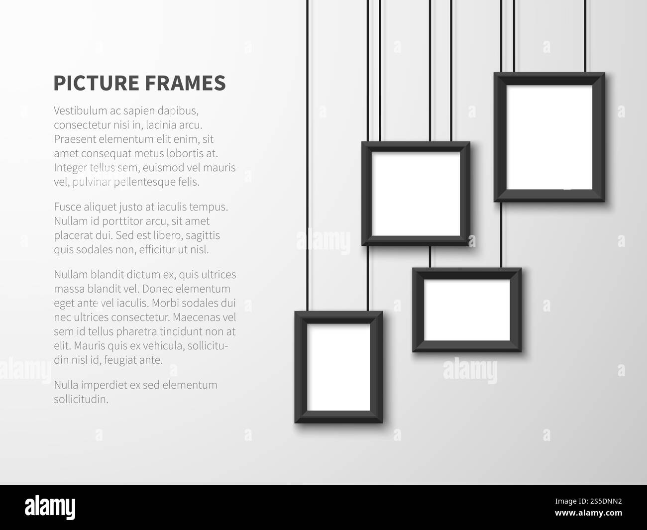 Blank hanging frames. Pictures, photo frames on light wall ...