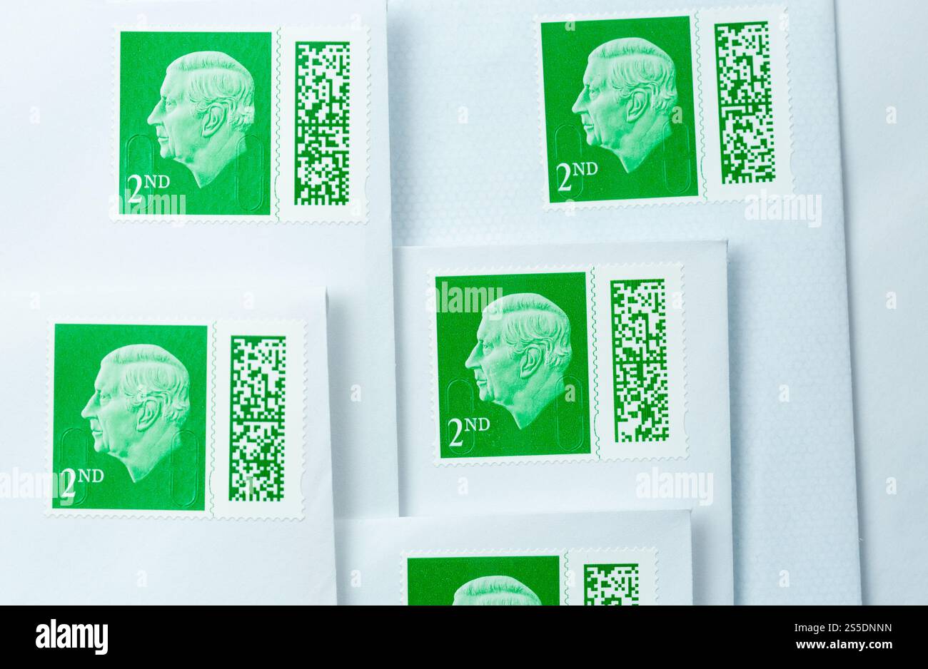 Second class postage stamps with the head of King Charles the III on ...