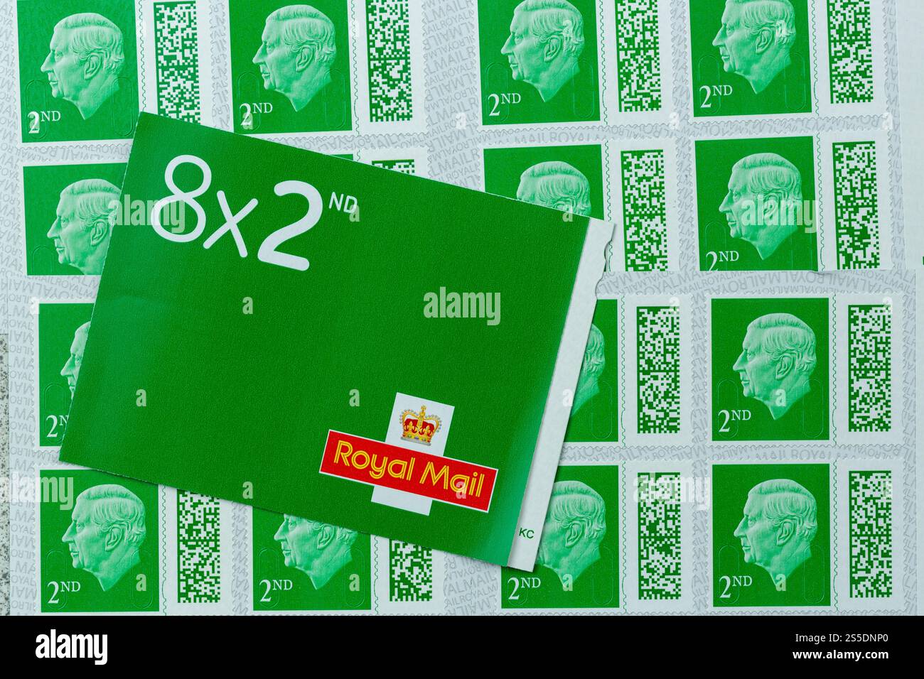 Sheets of second class postage stamps with the head of King Charles the ...