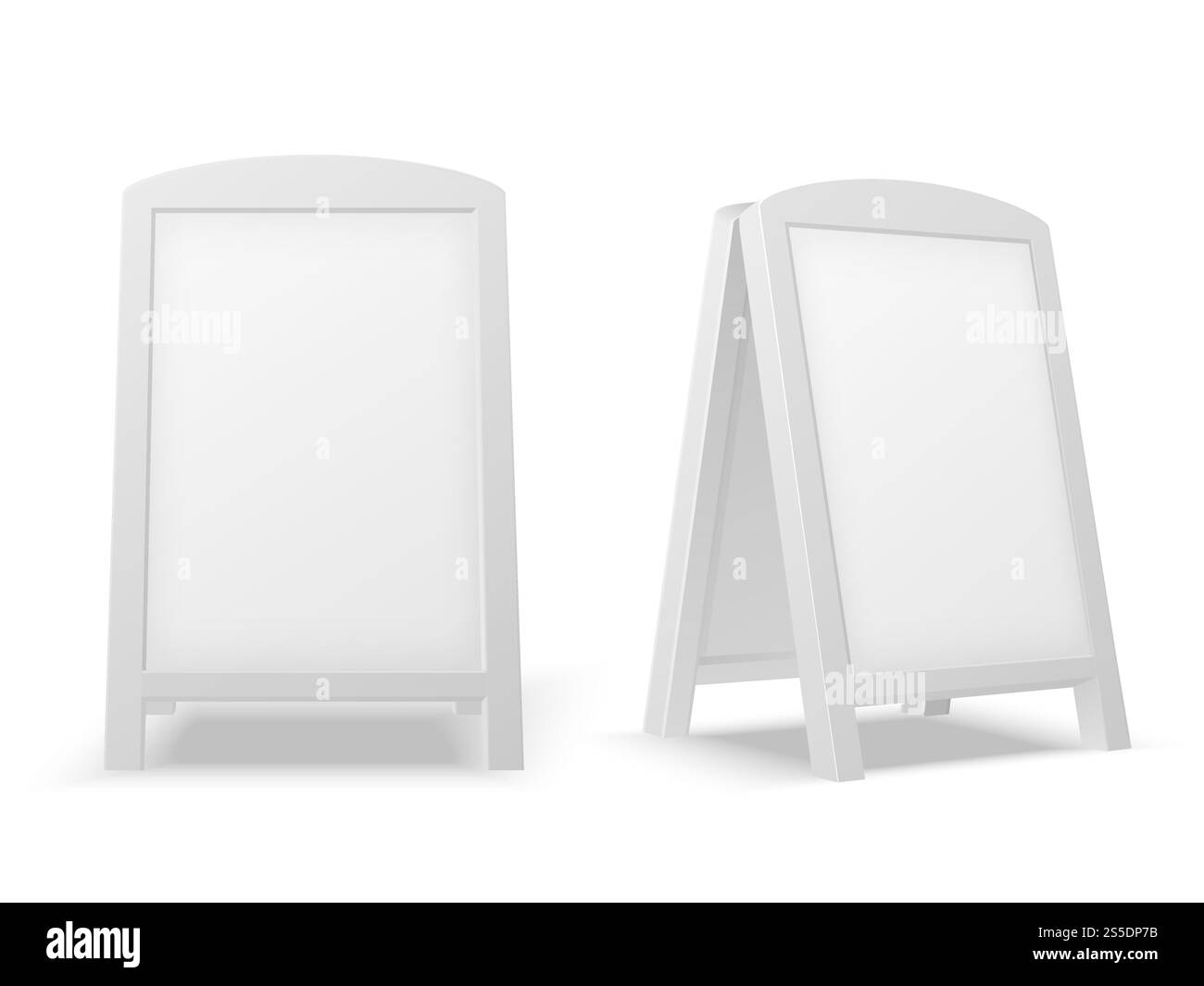 Sidewalk display board. Empty blank white advertising stand. Sale sign ...