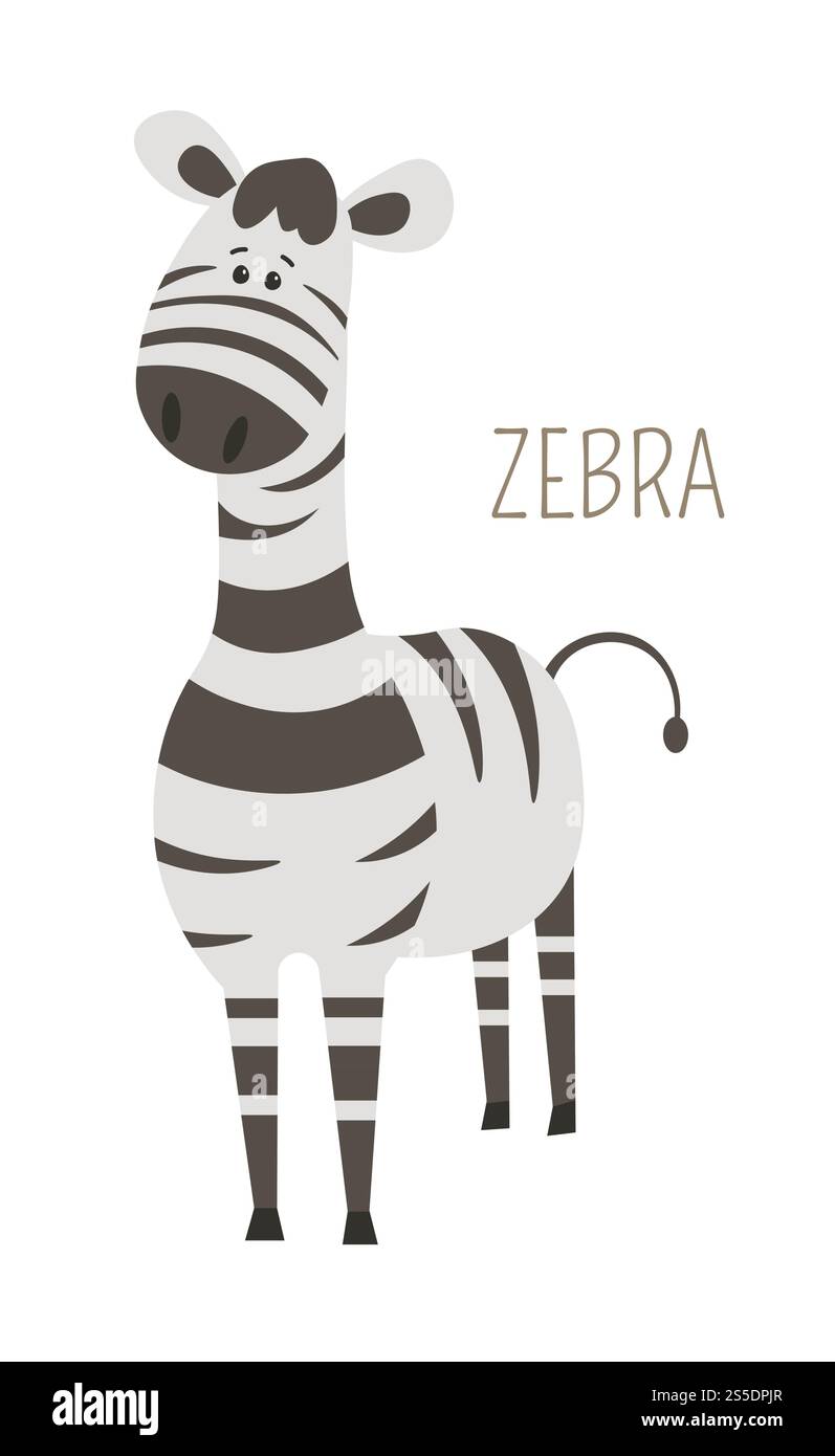 Zebra cartoon childish book character with stripes. Wild animal from ...