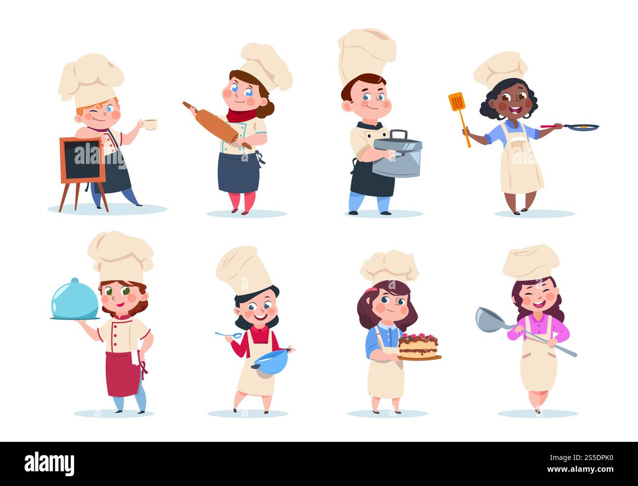 Cook kids. Cartoon chief children preparation meal. Cooking class ...