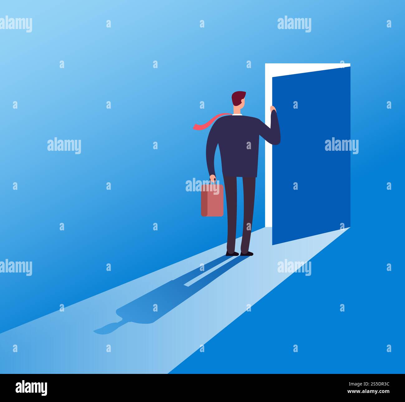 Businessman opening secret door. Opportunity, accessible entering. Risk ...