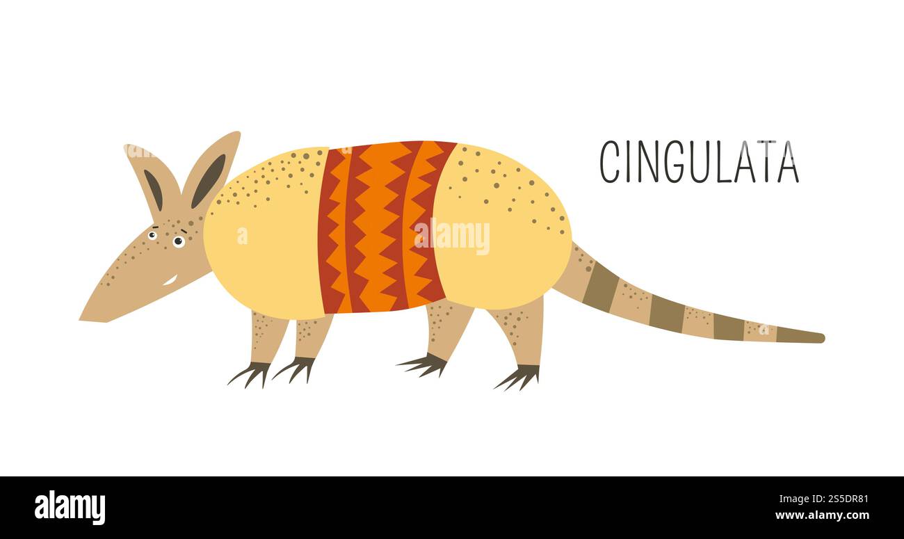 Cingulata animal cartoon book childish character. Rare creature with ...