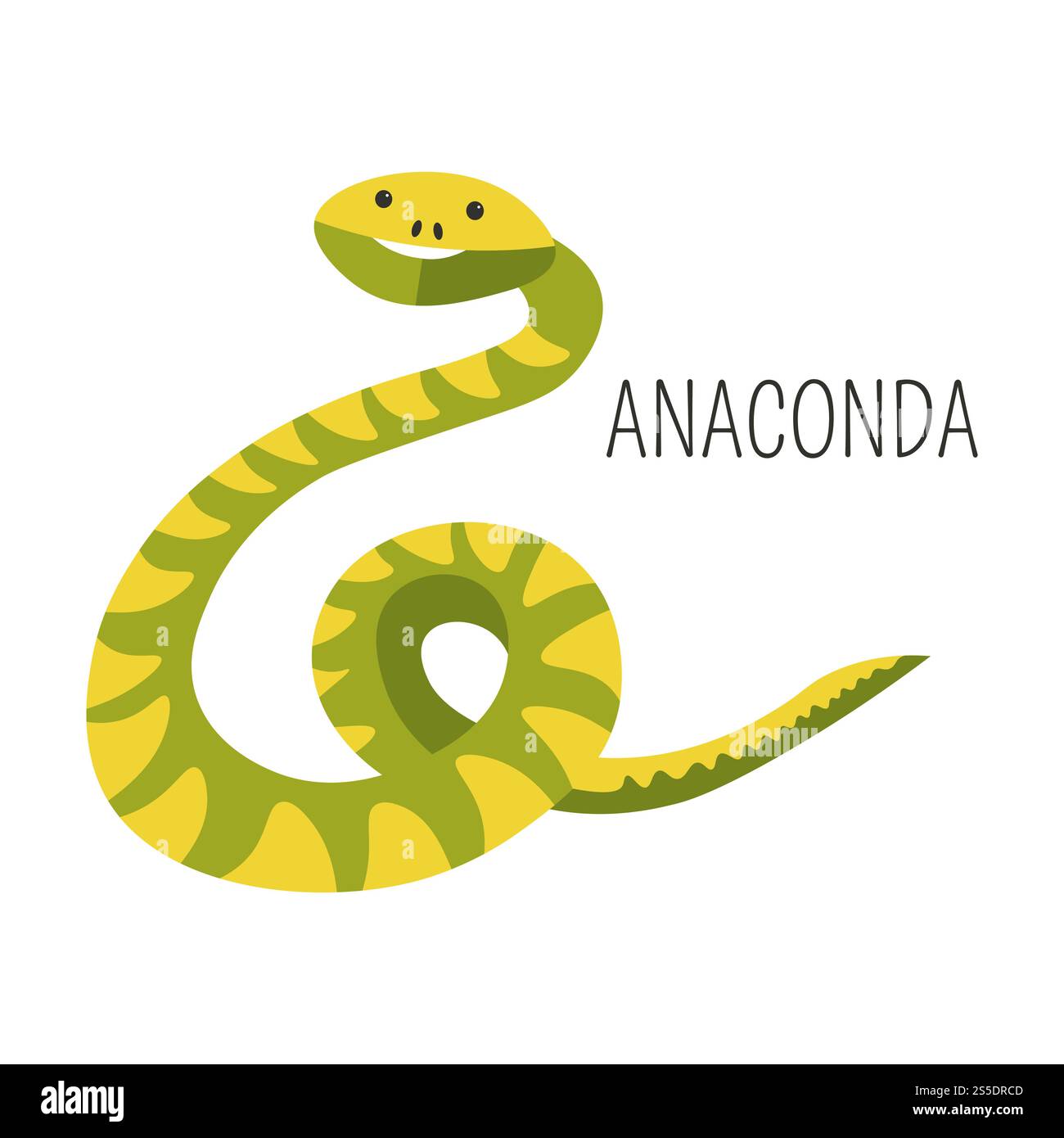 Anaconda snake with smile cartoon childish character for book or story ...