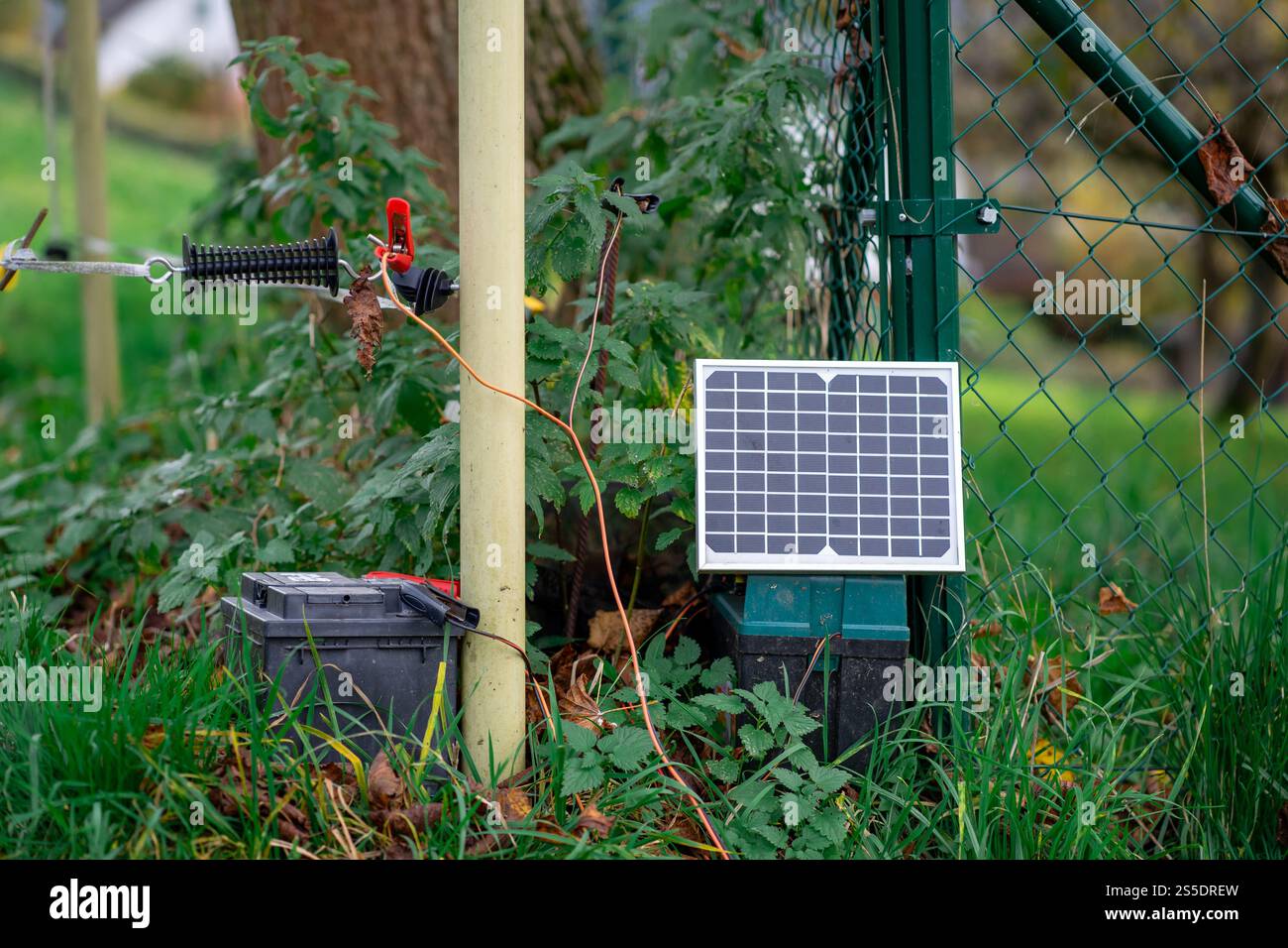 Small Solar farm, View of a small solar panel connected to a fence on a ...