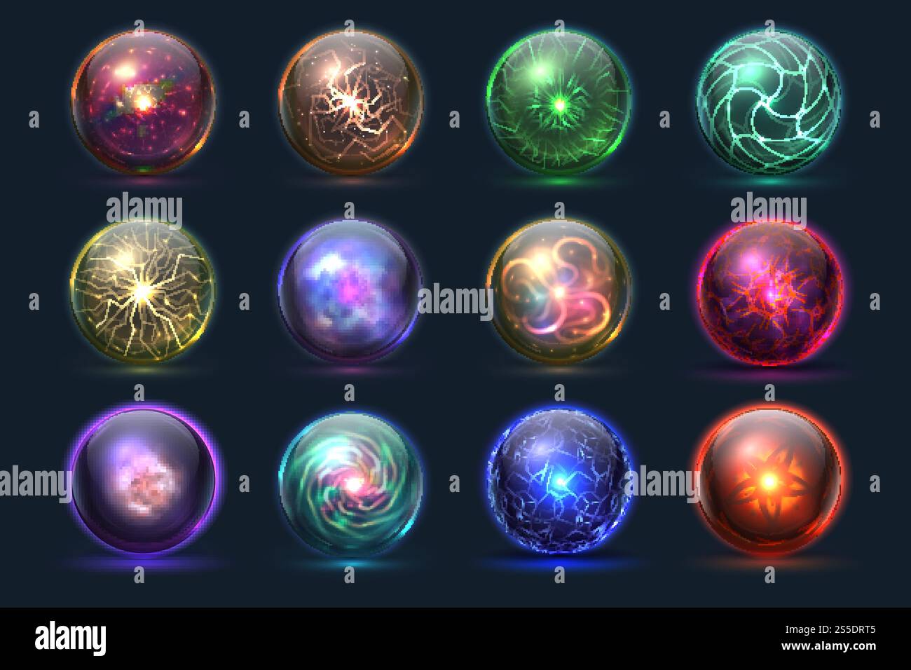 Magical crystal orbs. Glowing magic balls, mysterious paranormal wizard ...