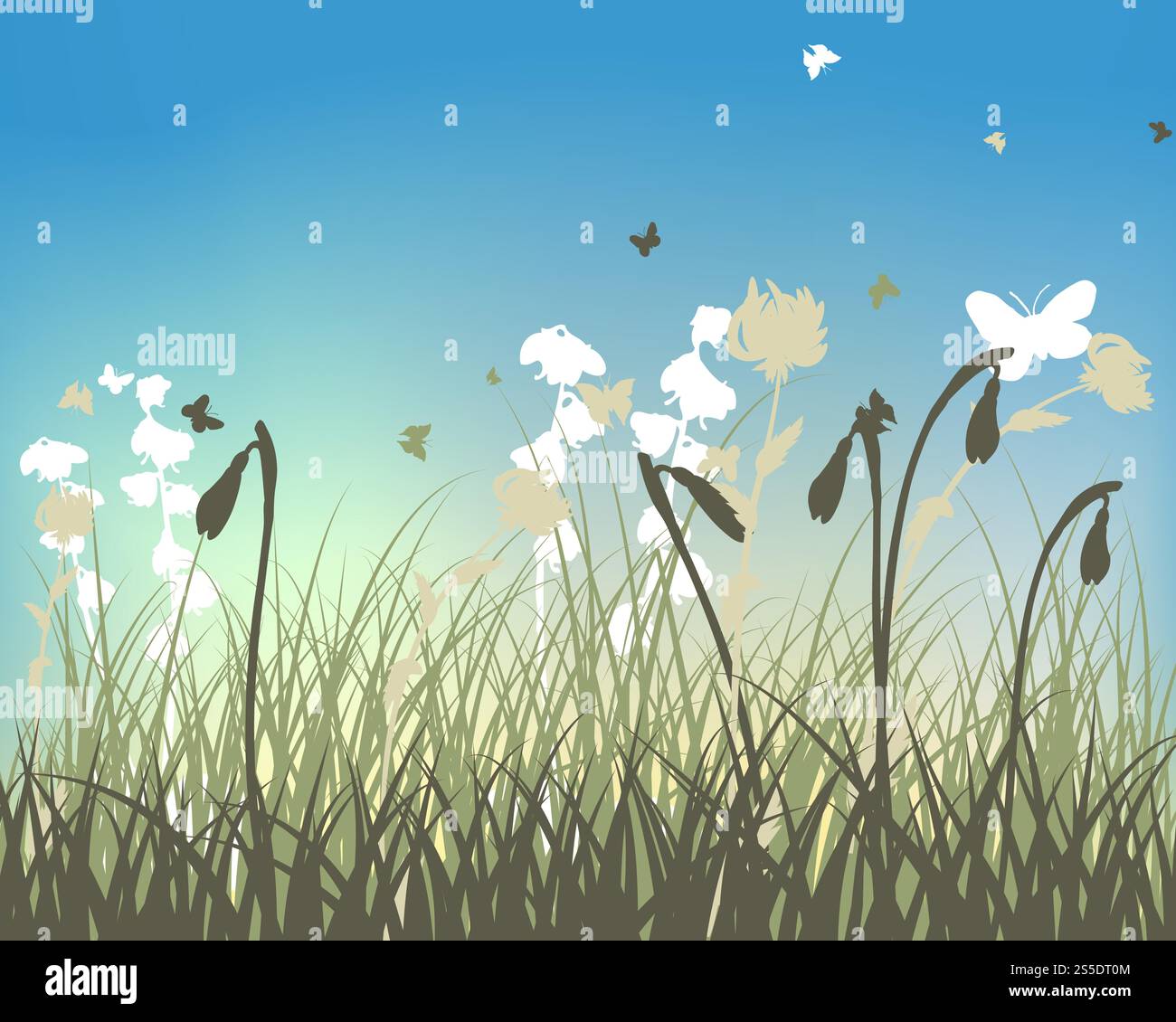 Fall (Autumn) Meadow Background With Flying Butterflies. Vector ...