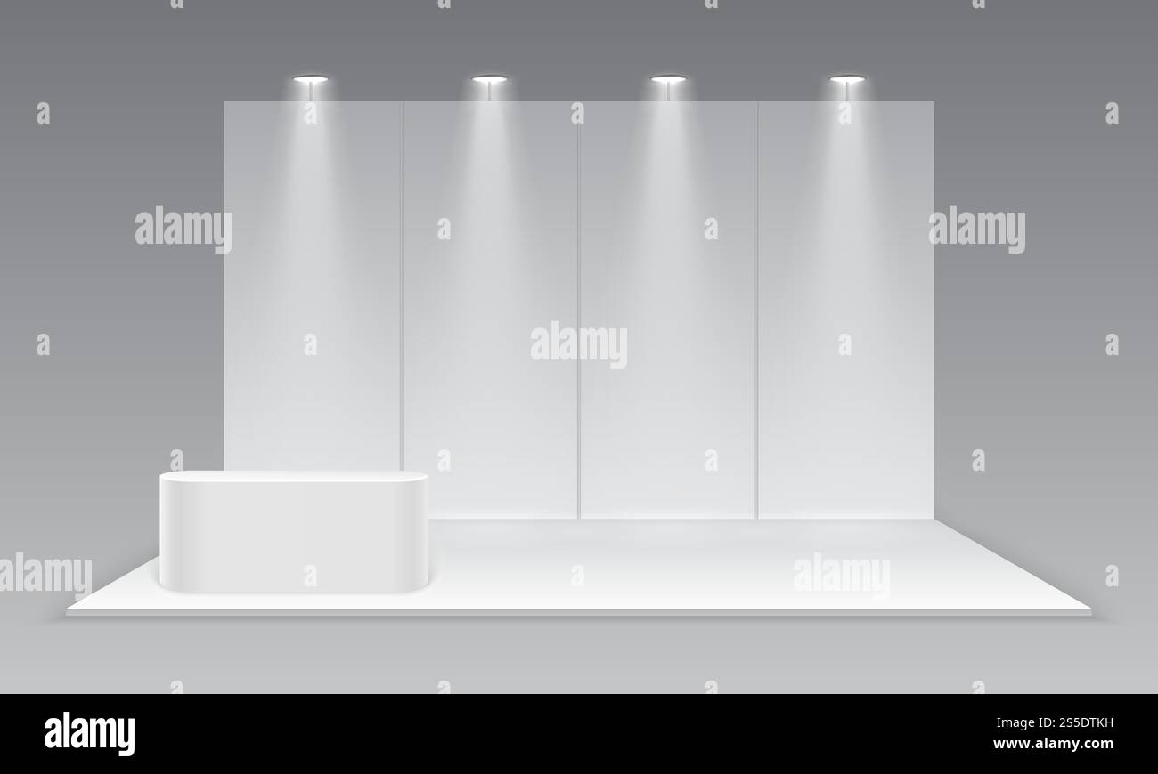 Blank exhibition trade show booth. White empty promotional advertising ...