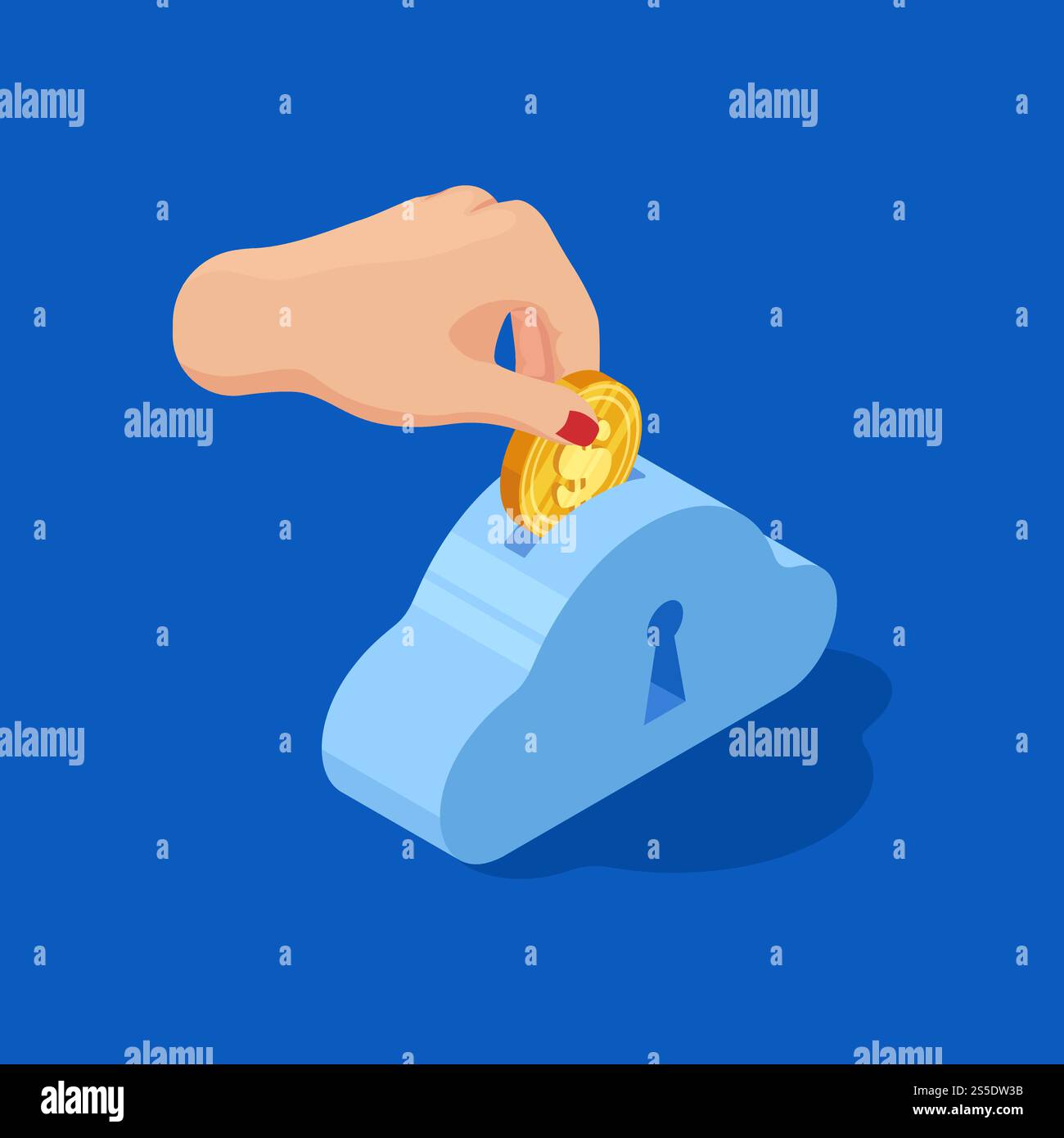 Female hand drops the dollar into the bank. Save money 3d vector ...