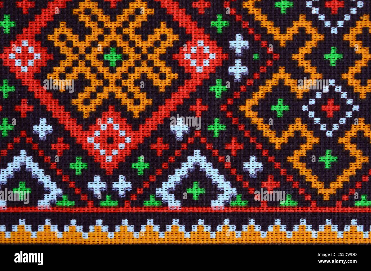 Traditional Ukrainian folk art knitted embroidery pattern on textile ...