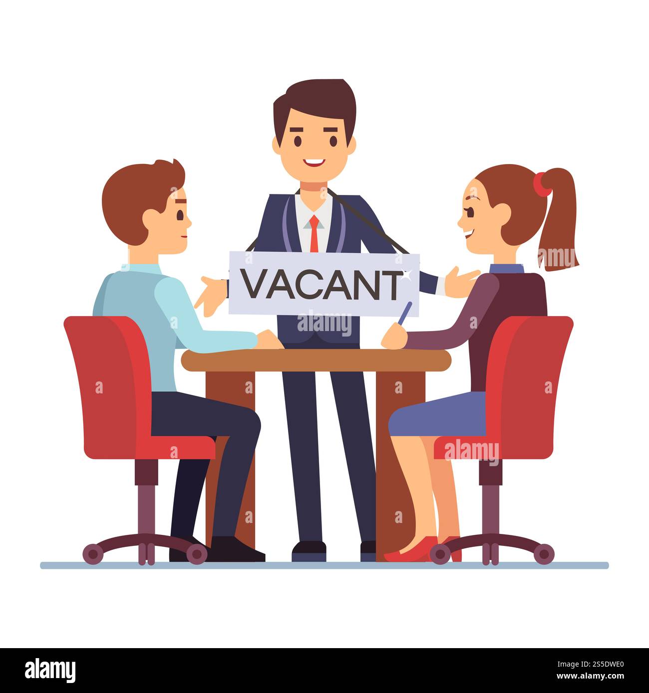 Job interview with hr managements and man with table vacant. Vector ...