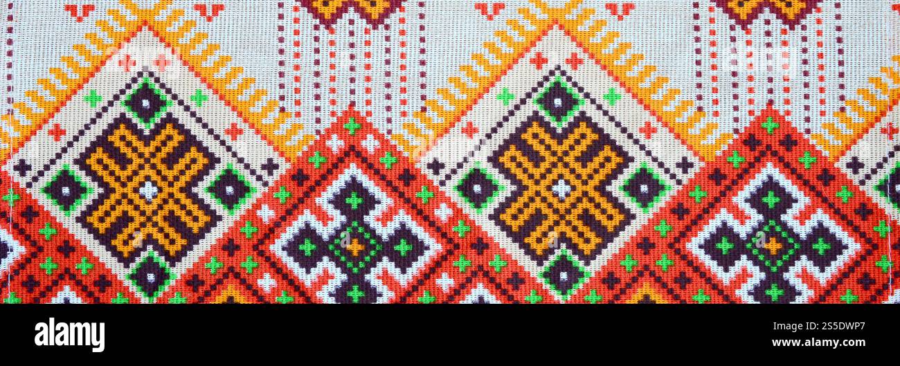 Traditional Ukrainian folk art knitted embroidery pattern on textile ...