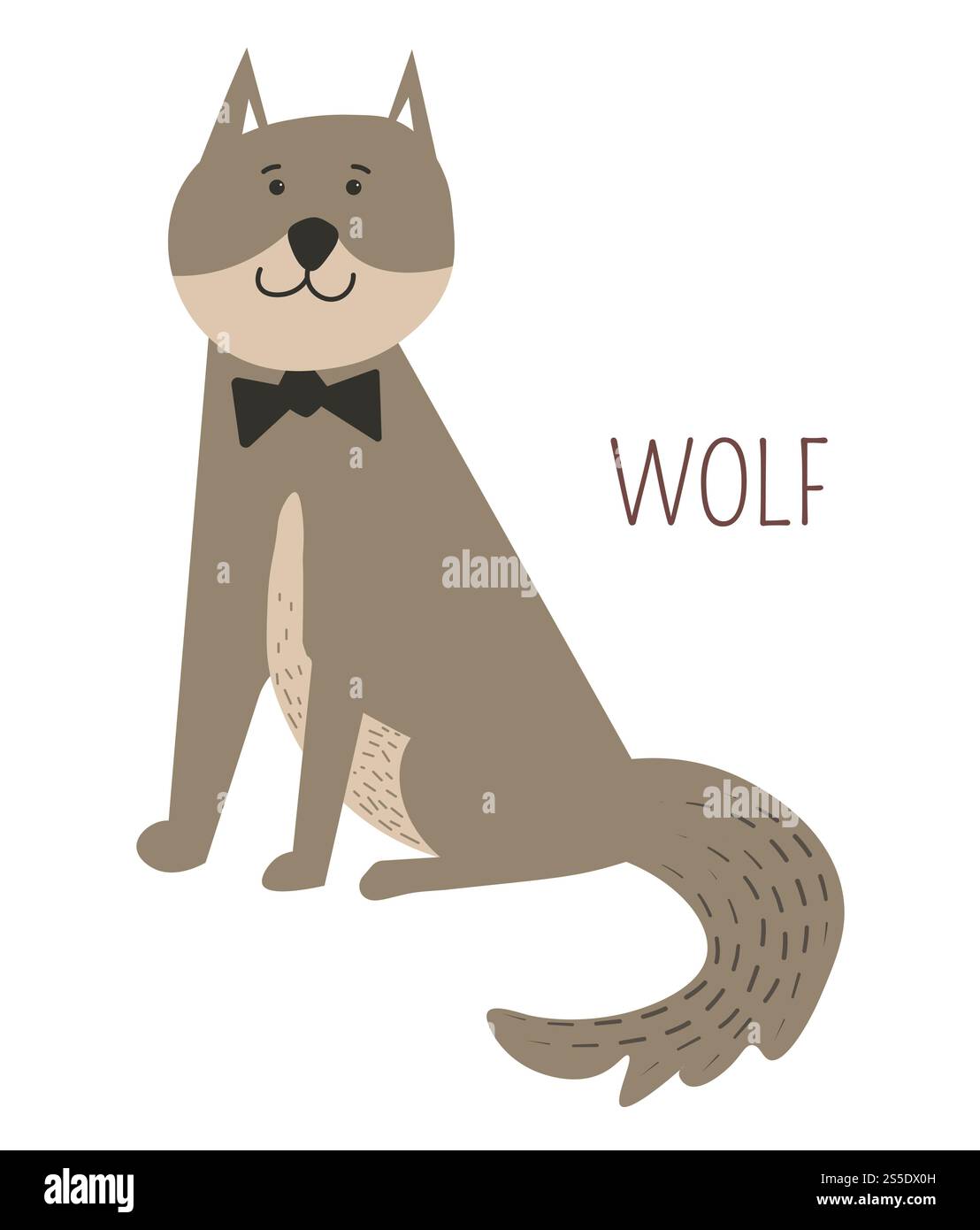 Wolf in bowtie childish cartoon book character. Wild forest animal from ...